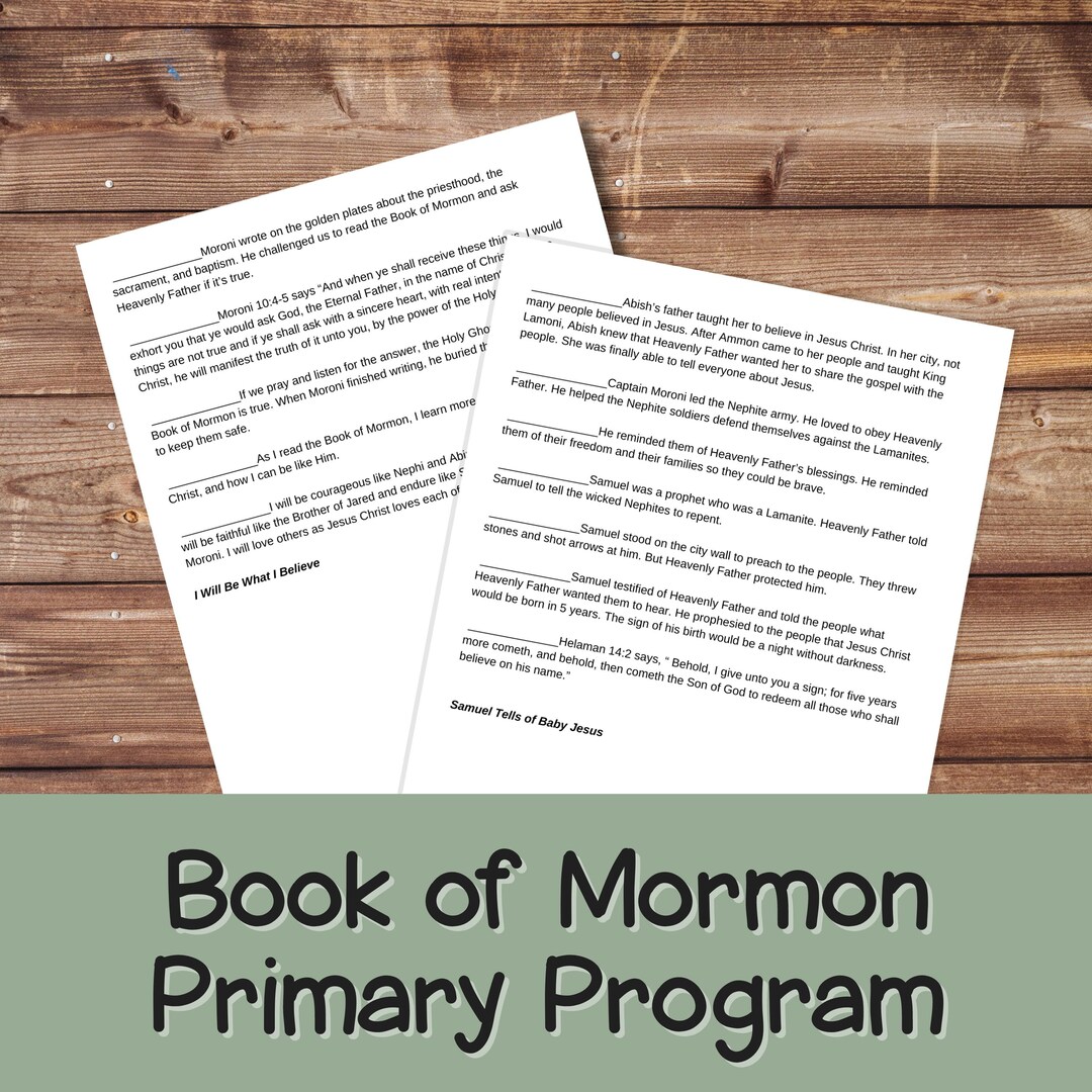 Complete Primary Program | Editable | Book of Mormon Primary ...