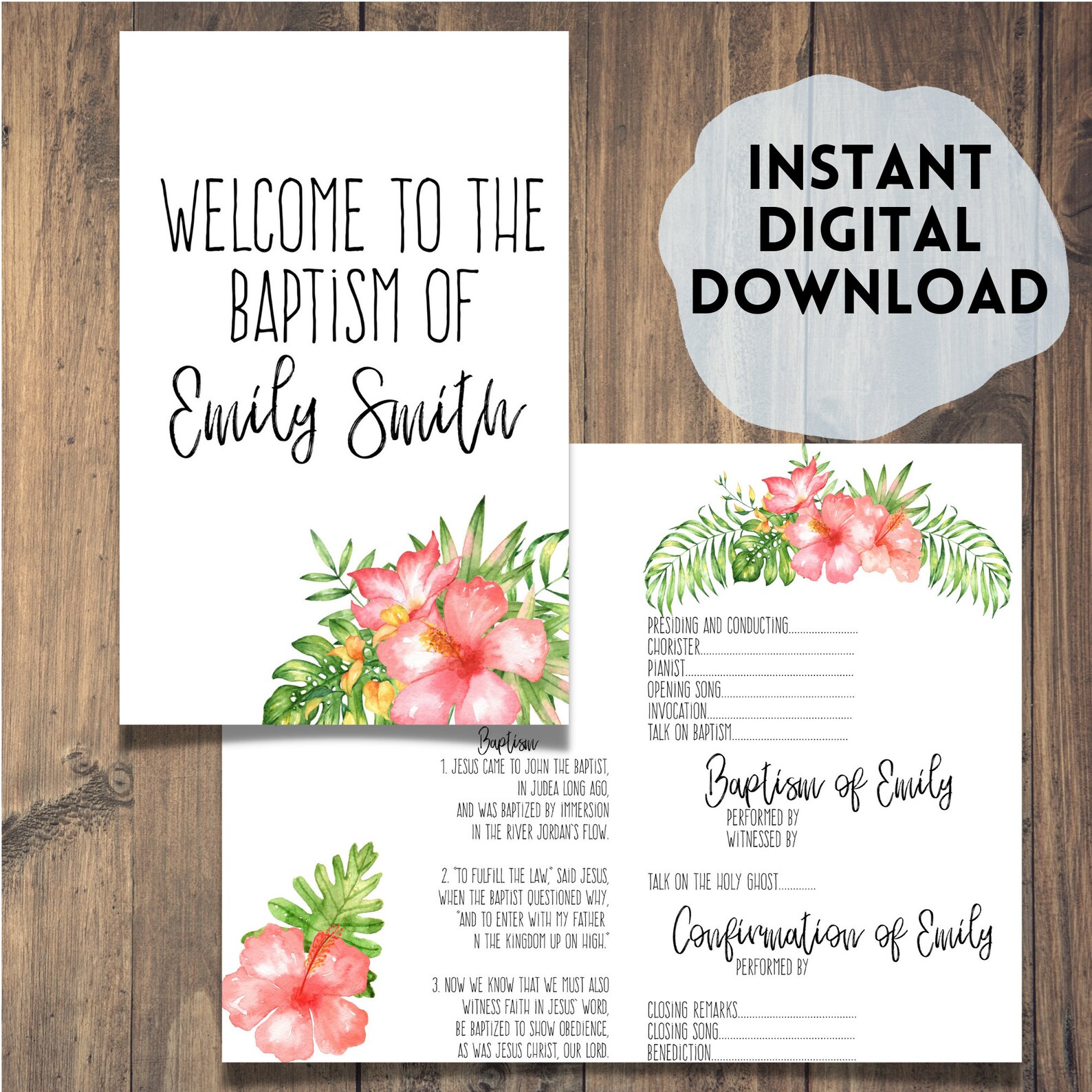 Editable Baptism Program Printable Template Hawaiian - Etsy