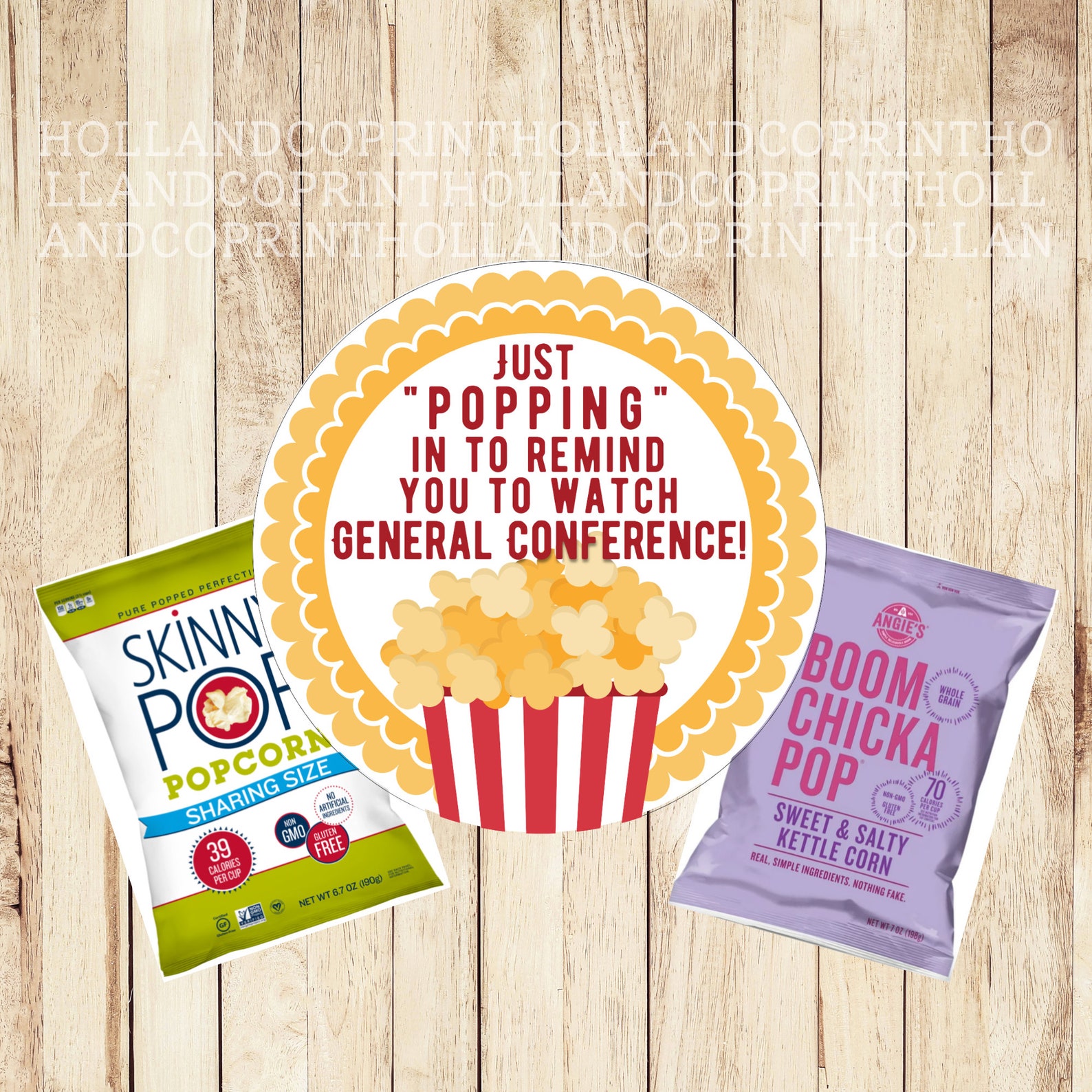 General Conference Reminder Printable Treat Tag Popcorn Card | Etsy