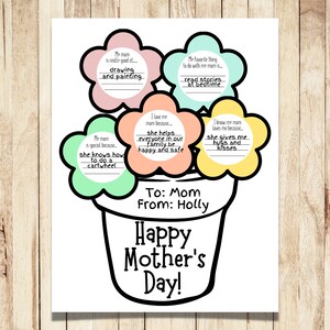Mother's Day Flower Questionnaire | Kid's Worksheet With Questions ...