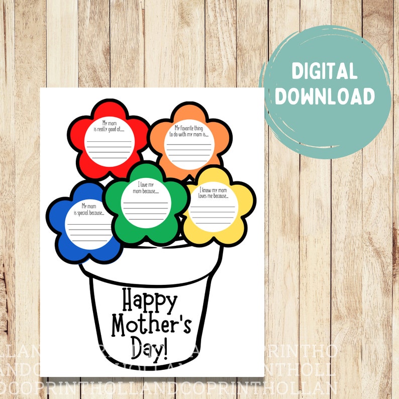 Mother's Day Flower Questionnaire Kid's Worksheet - Etsy