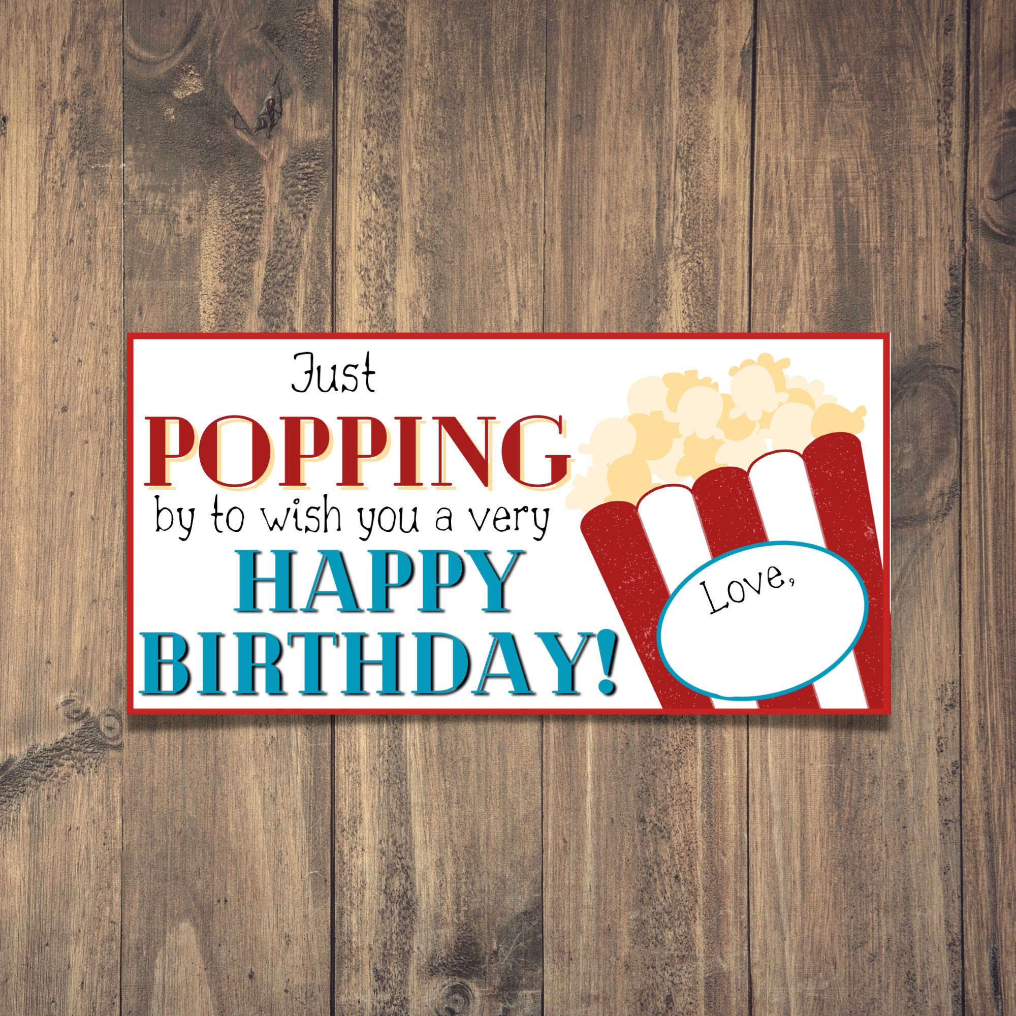 Customizable Happy Birthday Popcorn Tag - Etsy
