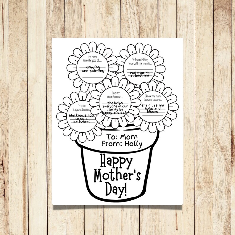 Mother's Day Flower Questionnaire Kid's Worksheet - Etsy