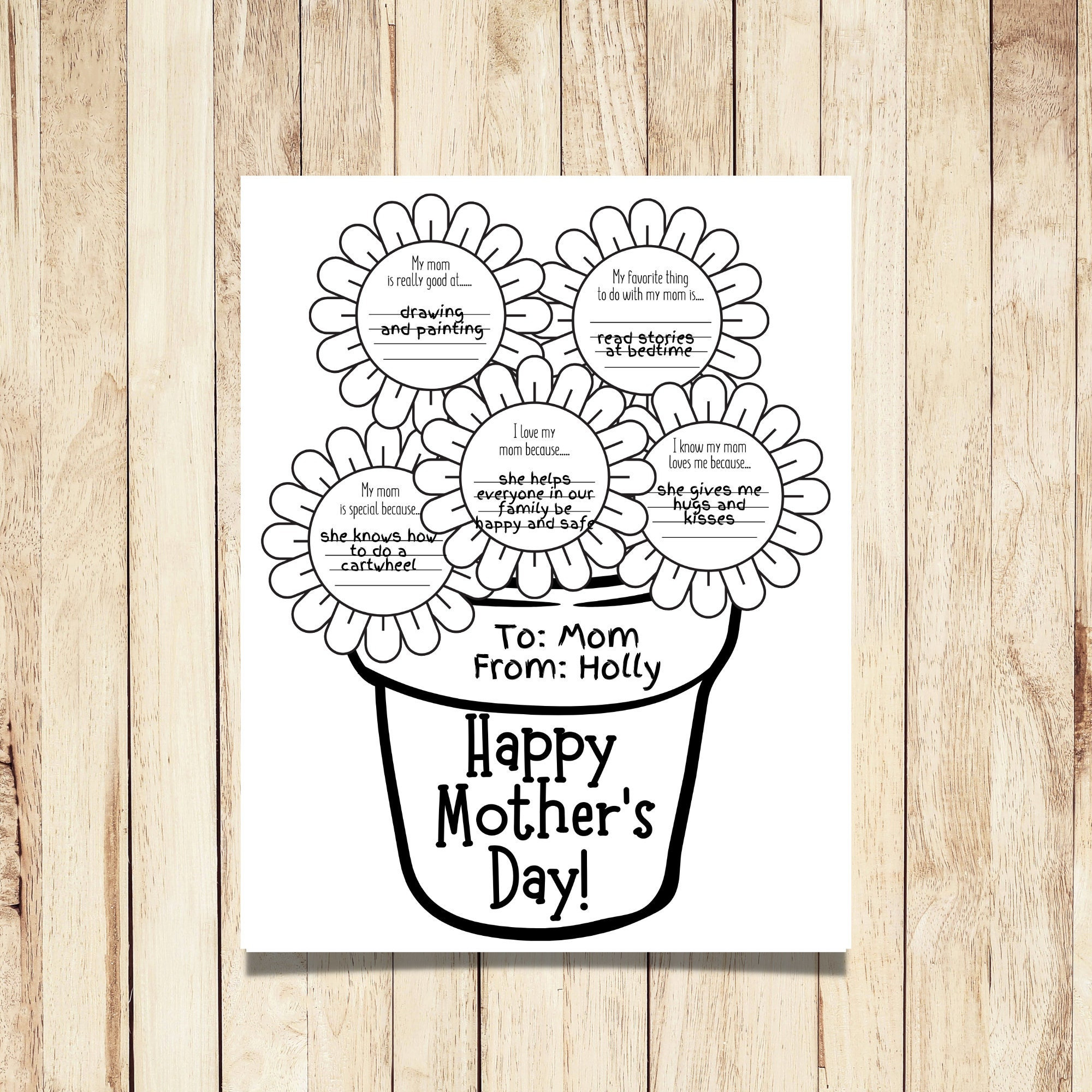 Mother's Day Flower Questionnaire Kid's Worksheet - Etsy