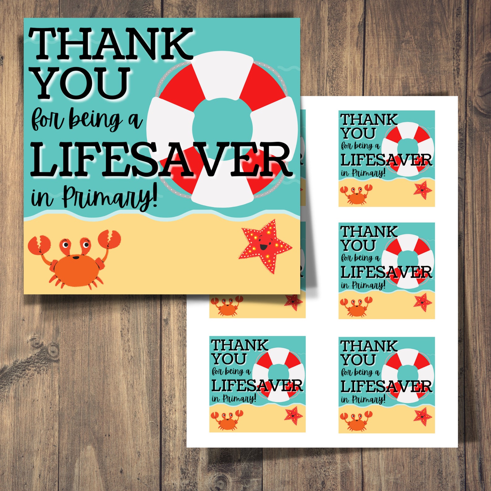 Primary Teacher Thank You Card | Thank You Gift | Lifesaver Treat Tag ...