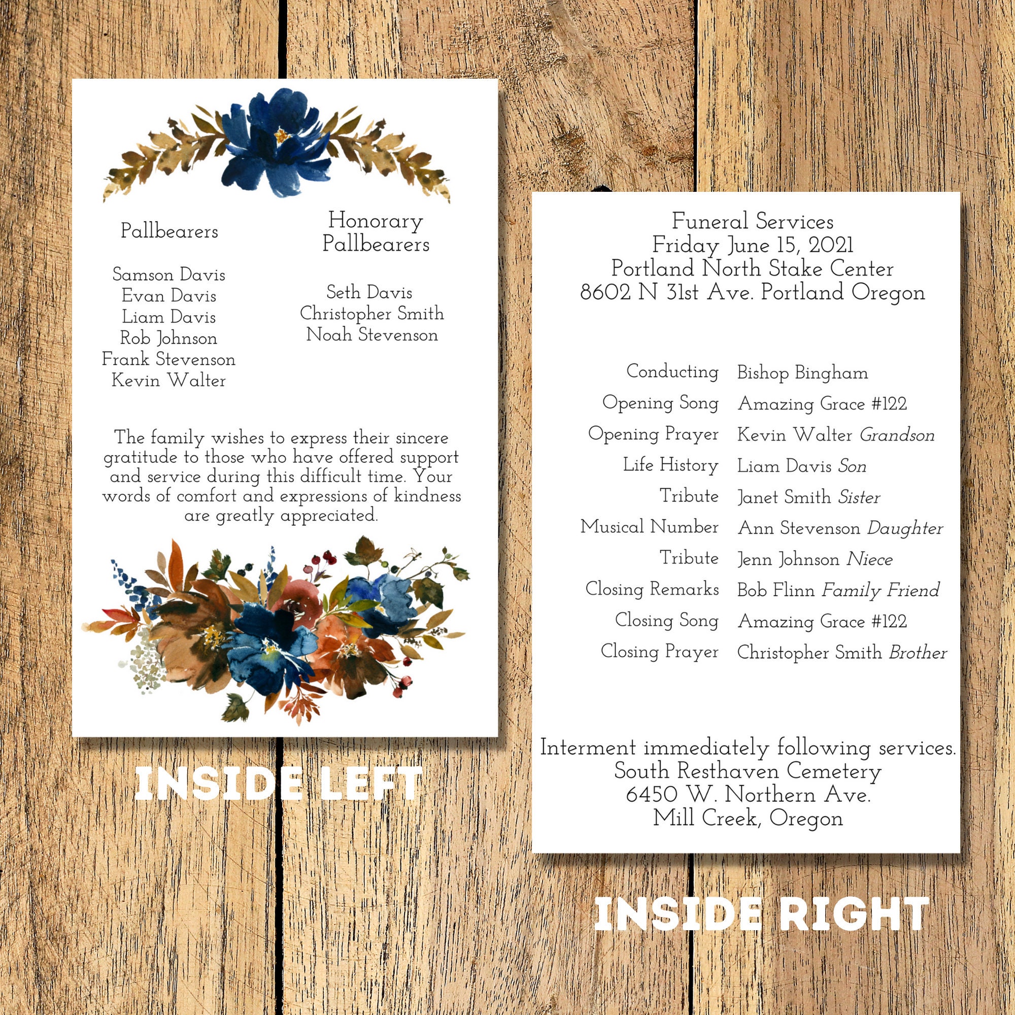 Printable Funeral Program Editable Template Elegant Autumn - Etsy
