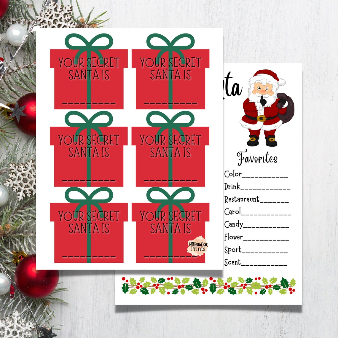 Secret Santa Questionnaire Christmas Secret Gift Exchange | Etsy