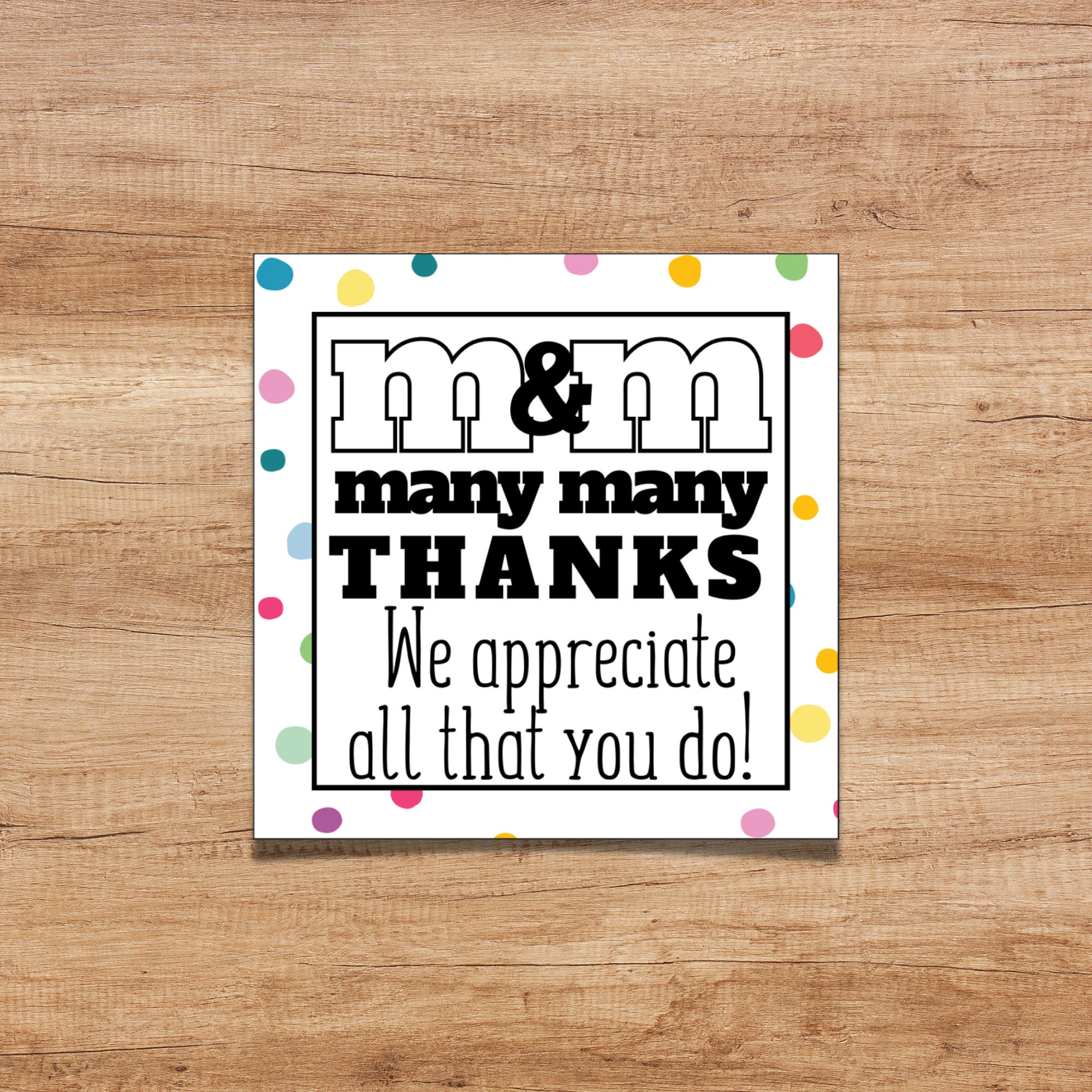 M&M Teacher Thank You Card Sub Thank You Gift Volunteer - Etsy