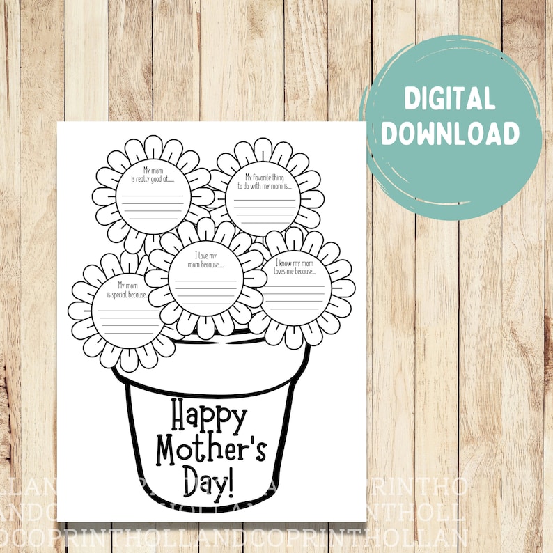 Mother's Day Flower Questionnaire Kid's Worksheet - Etsy