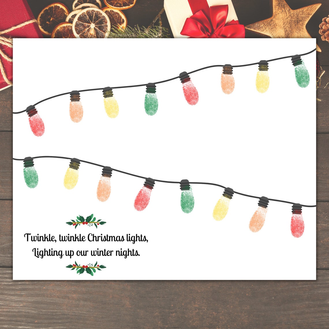 Christmas Fingerprint Craft Christmas Light Fingerprints | Etsy