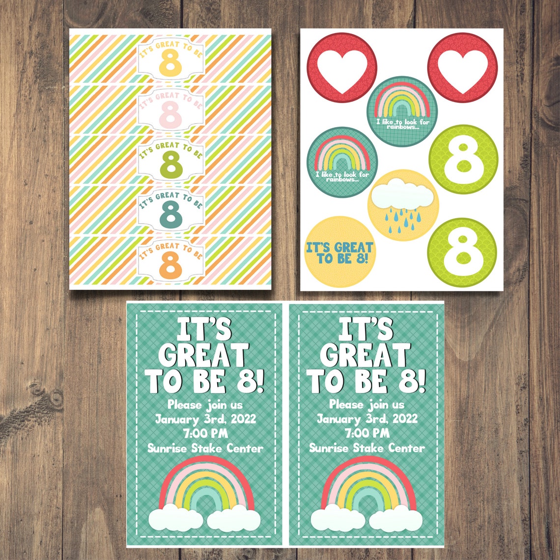 Great to Be 8 Bundle Printable Invitation Cupcake Toppers - Etsy