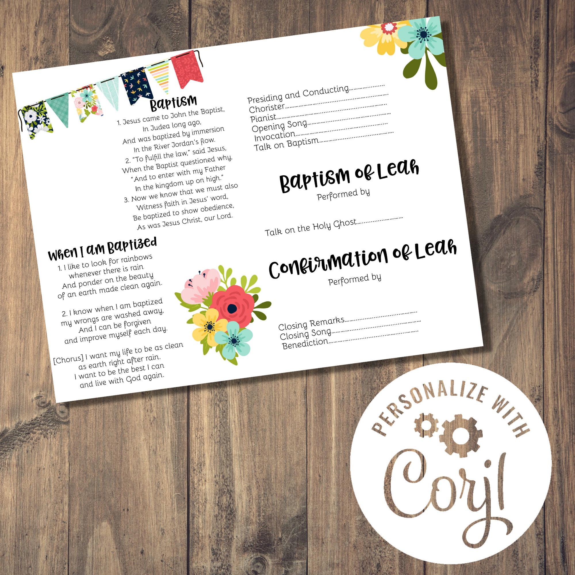 LDS Baptism Program | Editable Template | Church of Jesus Christ of ...