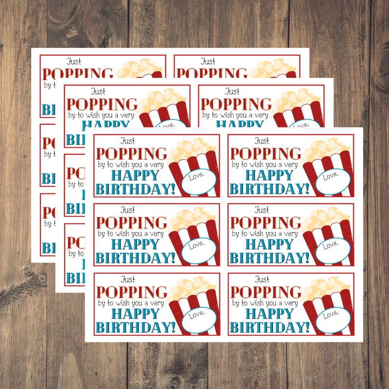 Customizable Happy Birthday Popcorn Tag - Etsy