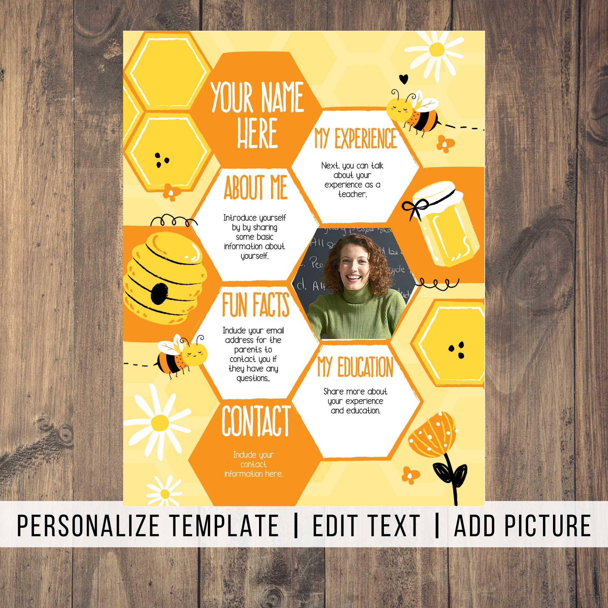 Meet the Teacher Honey-bee Printable Editable Template - Etsy UK