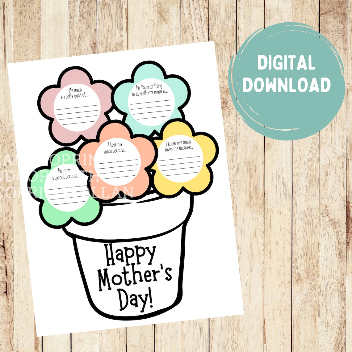 Mother's Day Flower Questionnaire Kid's Worksheet - Etsy