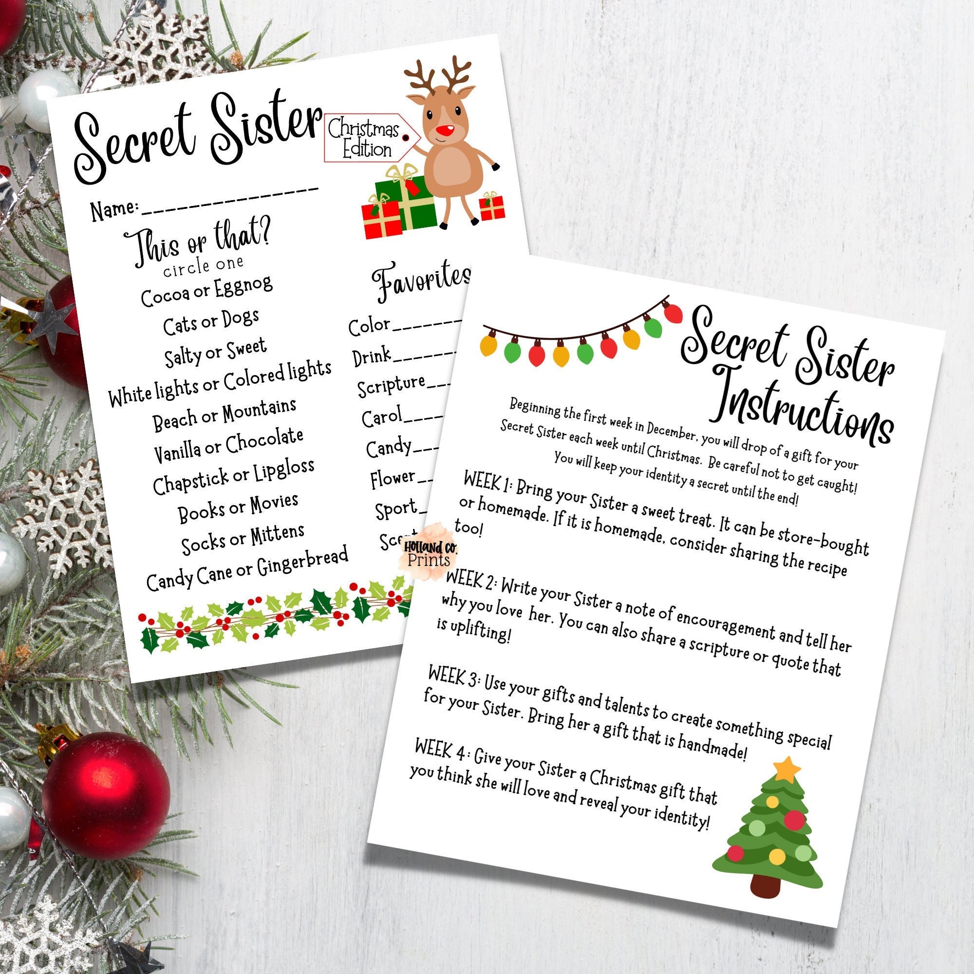 Christmas Secret Sister Printable Secret Santa Questionnaire - Etsy