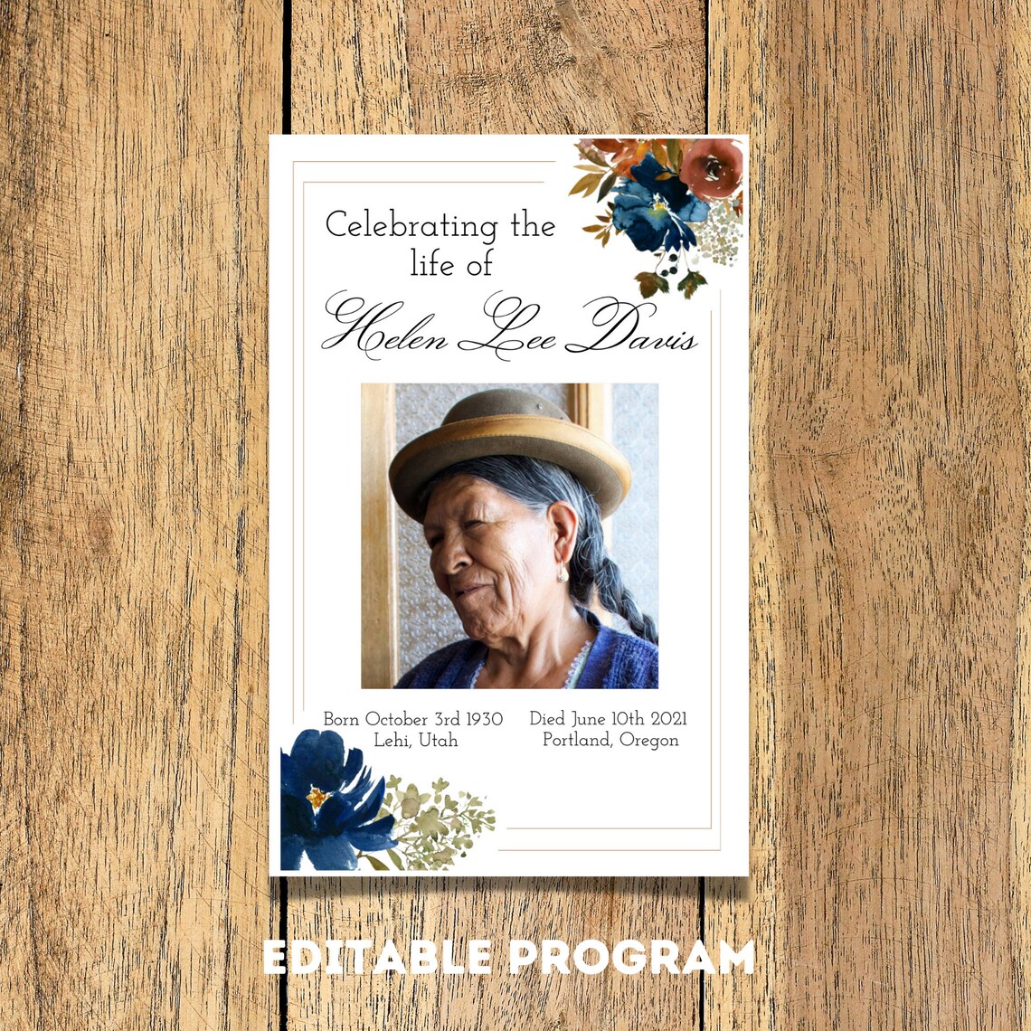 Printable Funeral Program Editable Template Elegant Autumn - Etsy