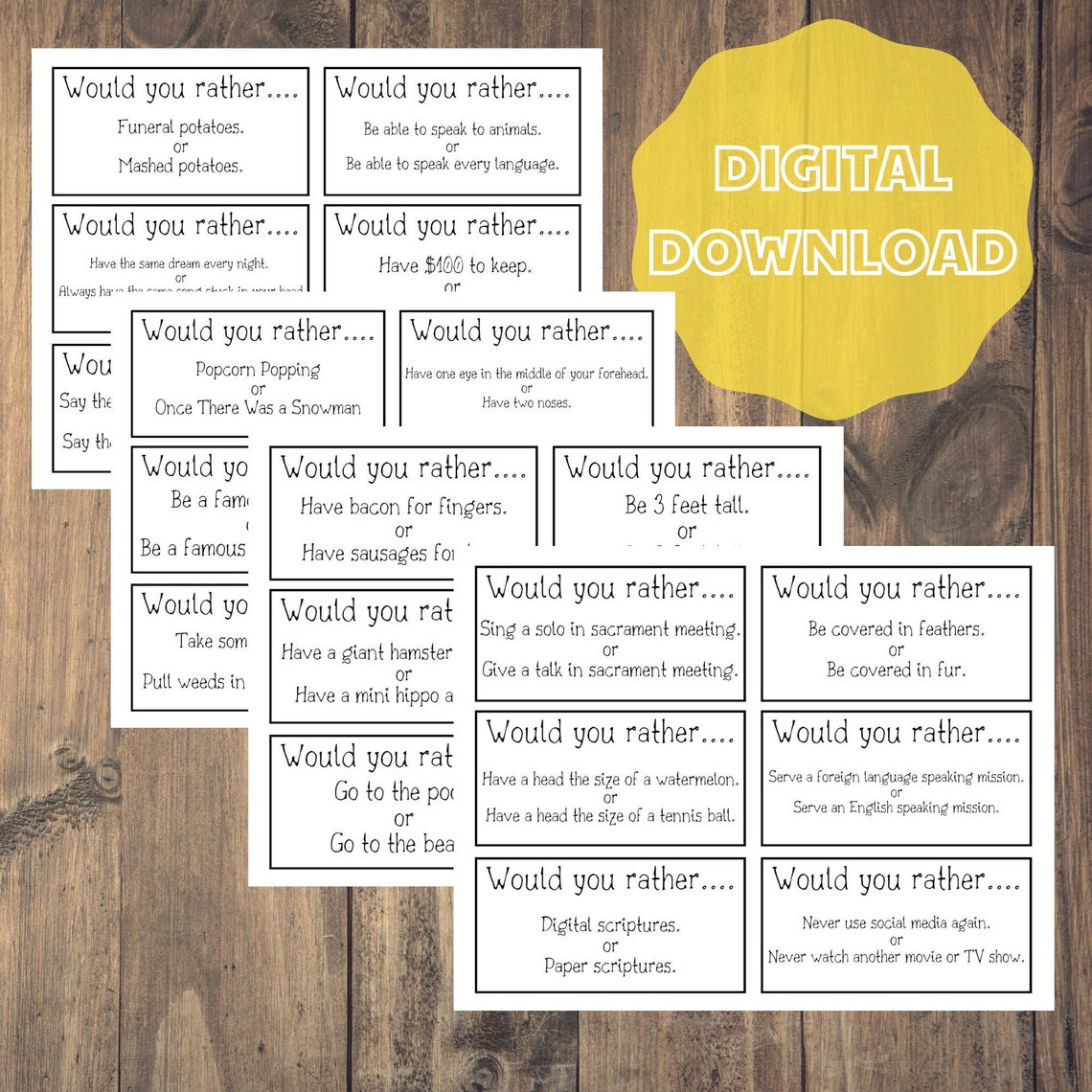 Would You Rather Game Printable Digital Download for Church of | Etsy
