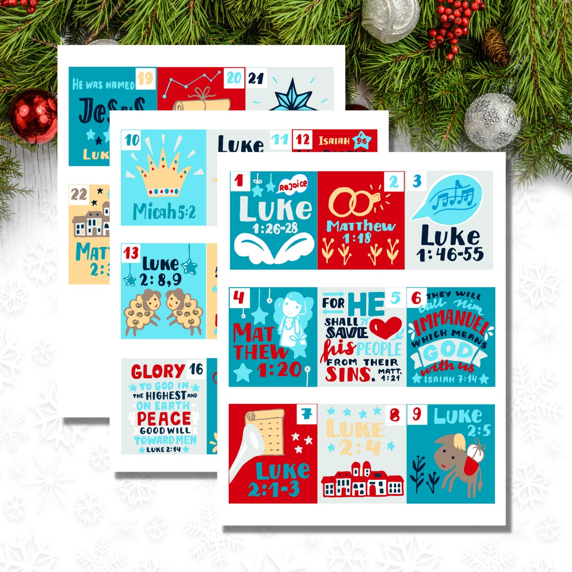 Printable Advent Calendar Cards Scripture for Each Day of - Etsy