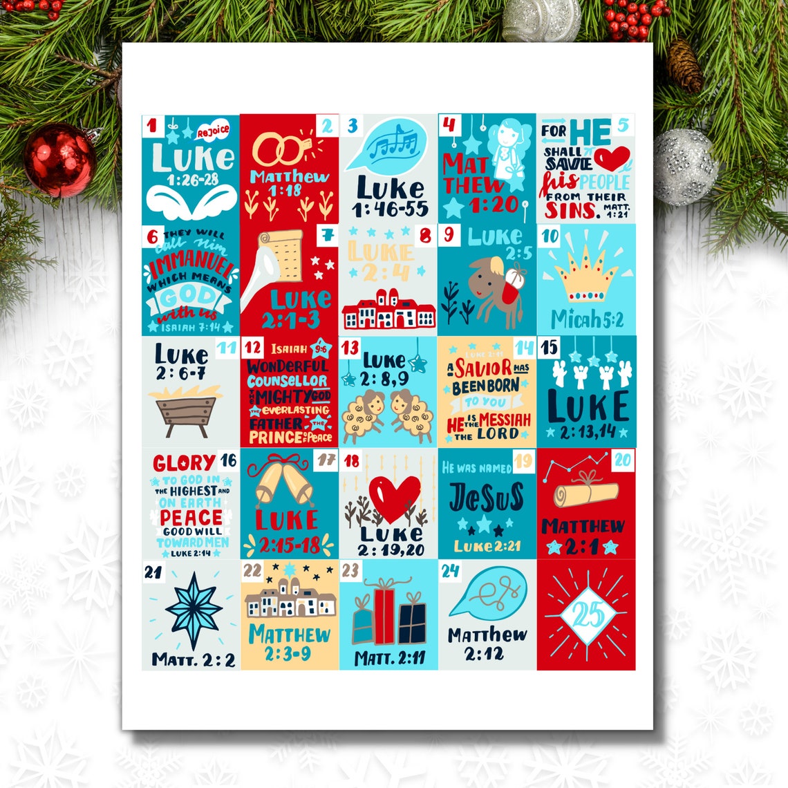 Printable Advent Calendar Scripture Each Day of December - Etsy