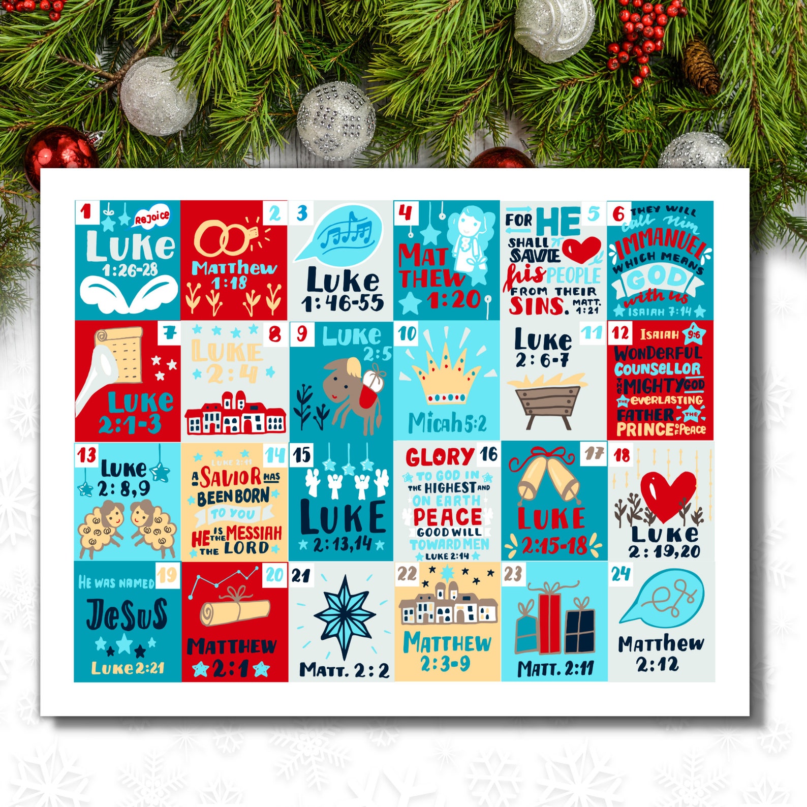 Printable Advent Calendar Scripture Each Day of December - Etsy