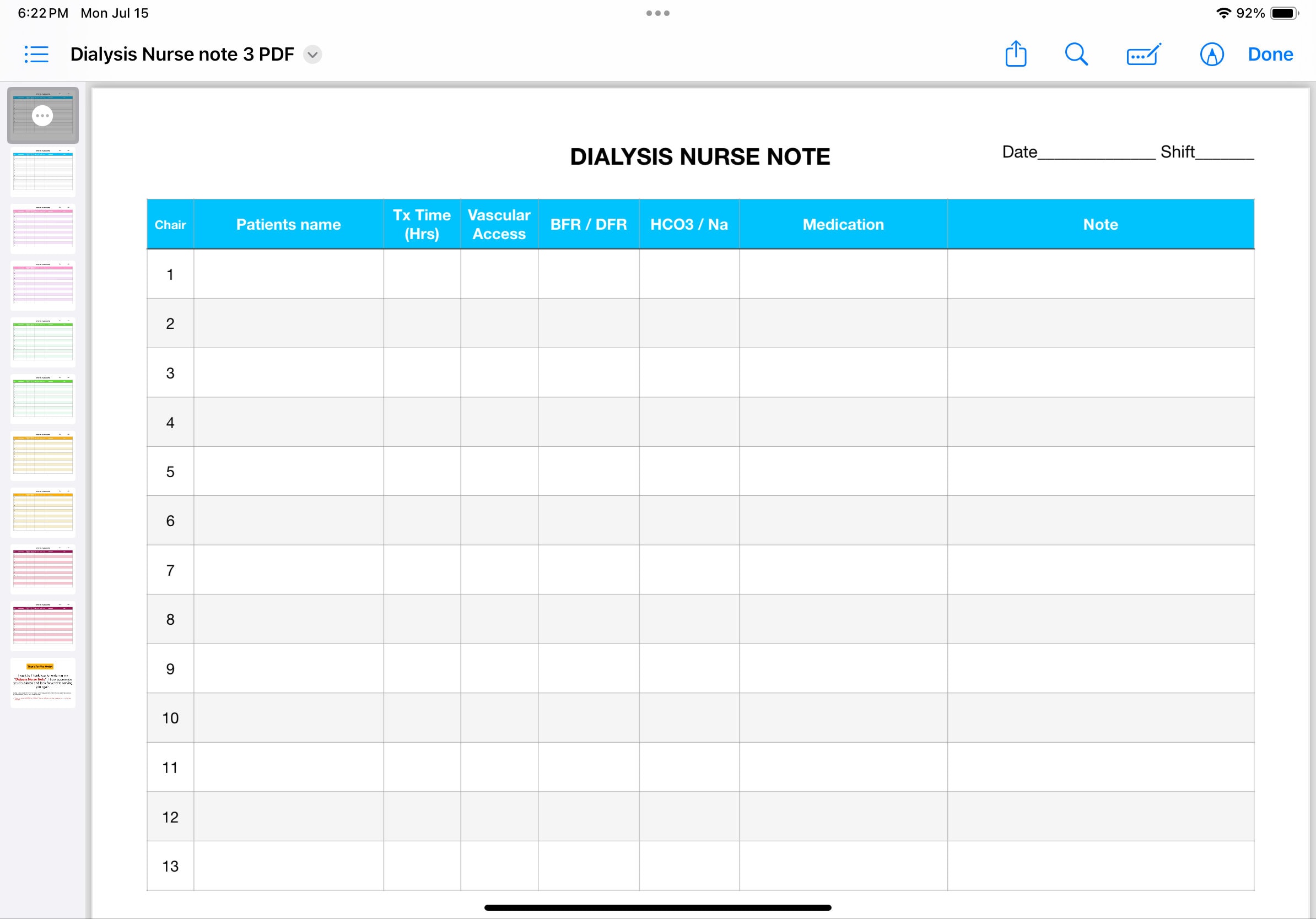 Dialysis Nurse Note/dialysis Charting Printable / Hemodialysis ...