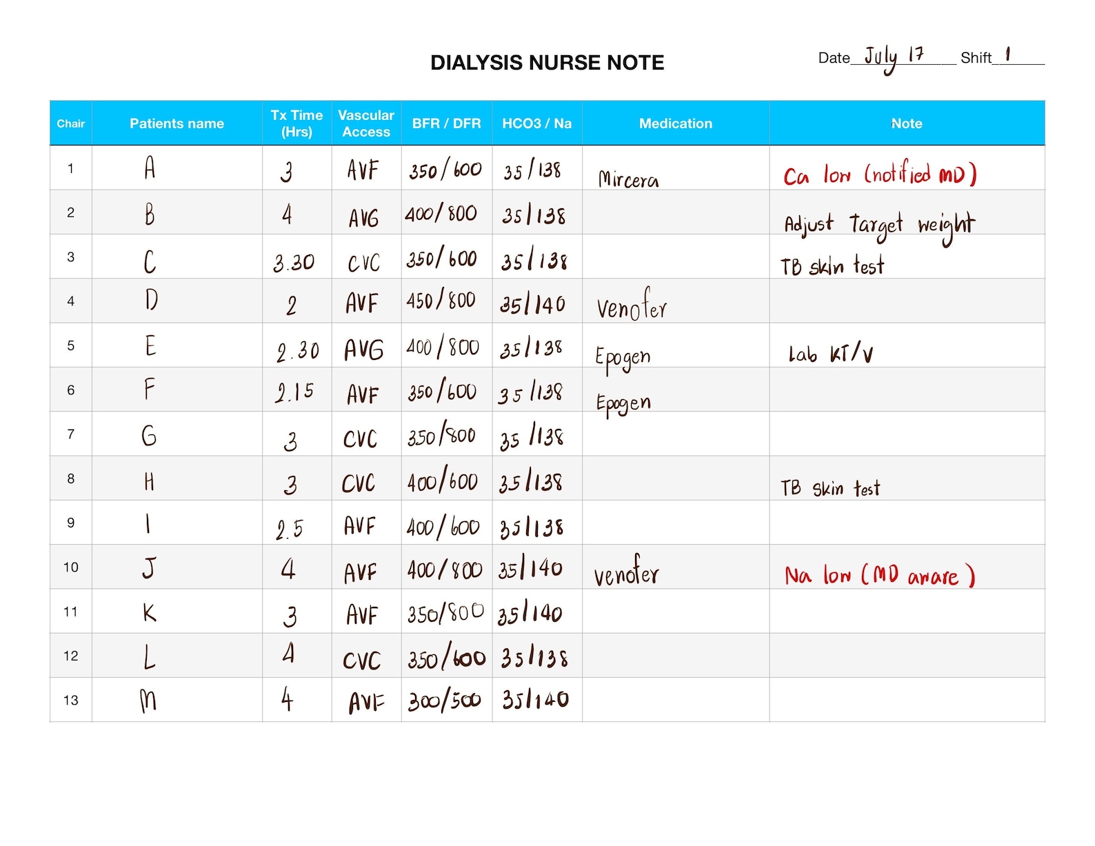 Dialysis Nurse Note/dialysis Charting Printable / Hemodialysis ...