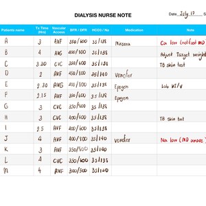 Dialysis Nurse Note/dialysis Charting Printable / Hemodialysis ...