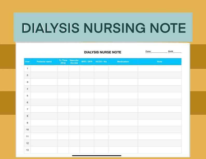 Dialysis Nurse Note/dialysis Charting Printable / Hemodialysis ...
