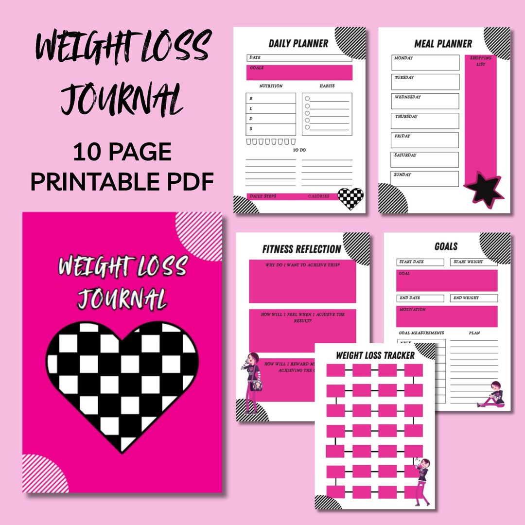 Weight Loss Journal Printable PDF for Elder Female Emo, Meal Planner ...