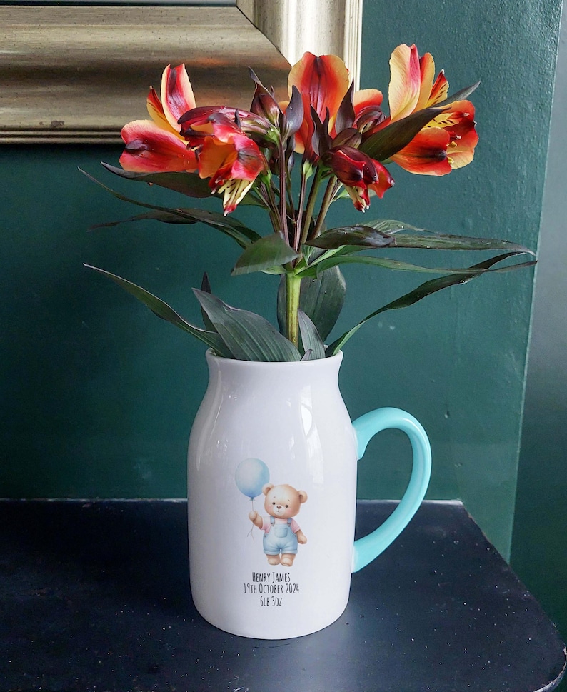 Christening Gift, Personalised Miniature Milk Jug Vase, Custom Printed ...