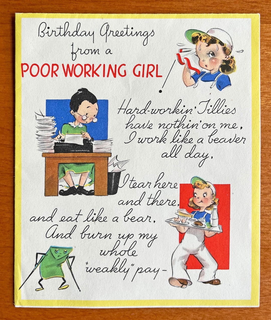 Vintage Birthday Card Working Girls WW2 - Etsy