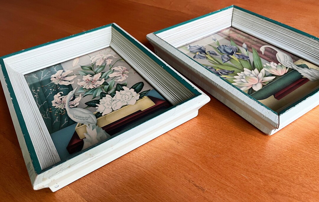 Vintage Pair of Painted Wooden Frames With Floral Prints - Etsy