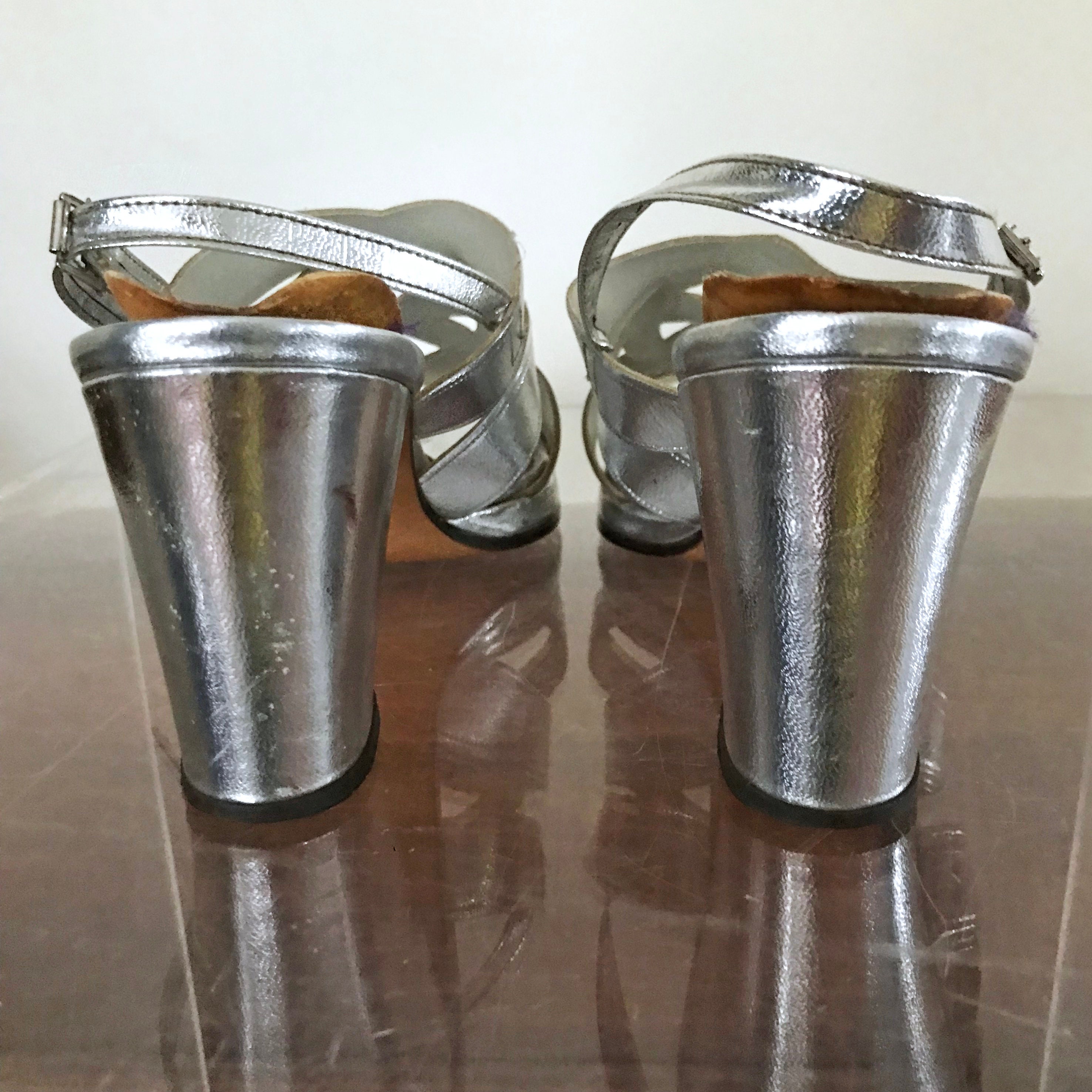 Vintage Heeled Metallic Silver Sandals 6.5 - Etsy