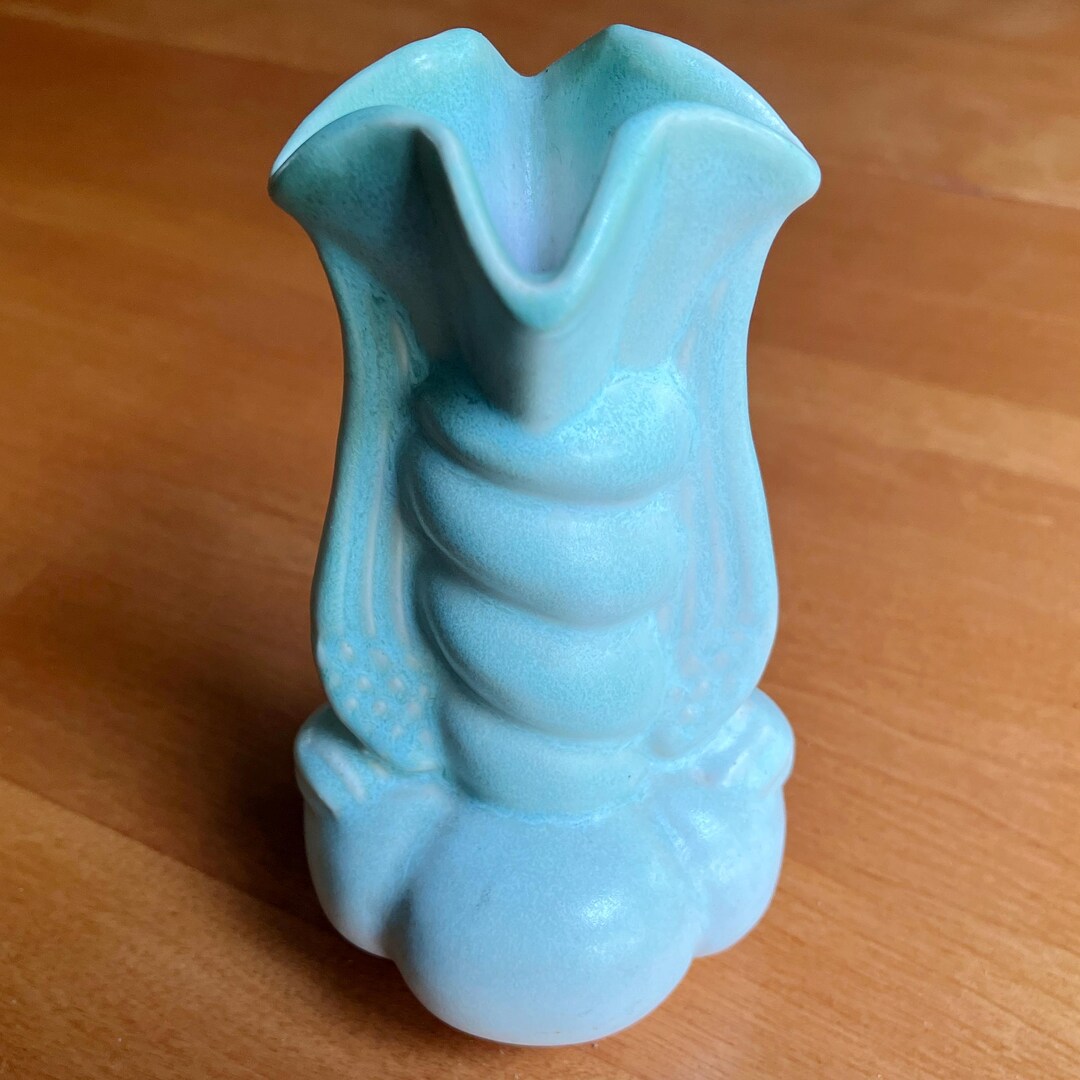 Niloak Winged Victory Vase Matte Glaze Aqua Turquoise Ombre Cream Twist ...