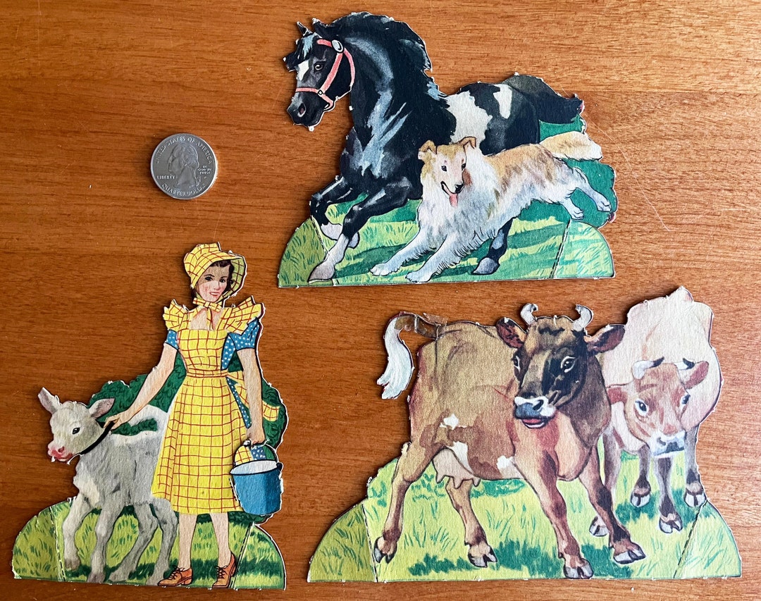 Vintage Paper Play Set Farm Farmers Animals Excellent Graphics - Etsy