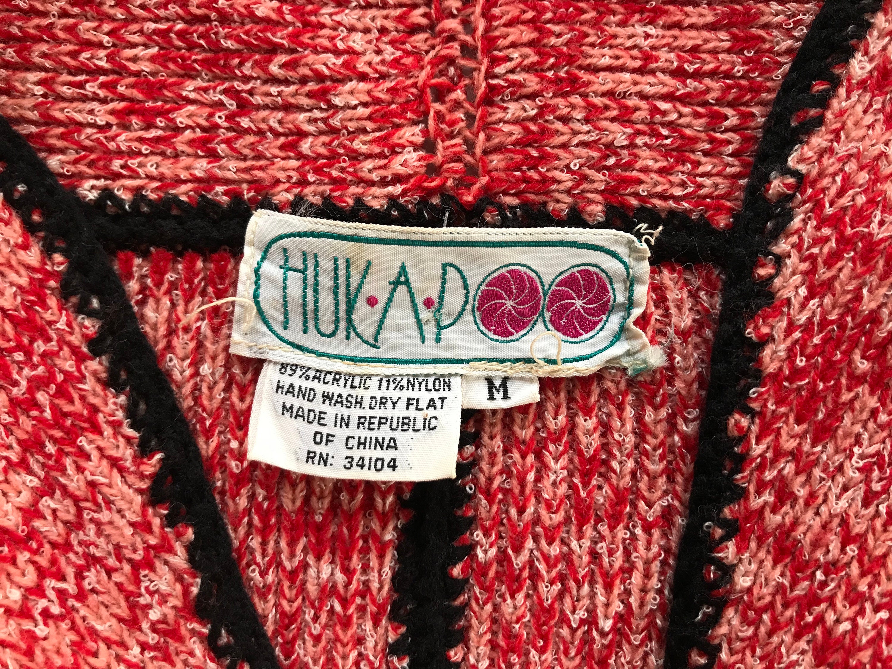 Vintage Huk-a-poo Cardigan Sweater Red White Black M - Etsy