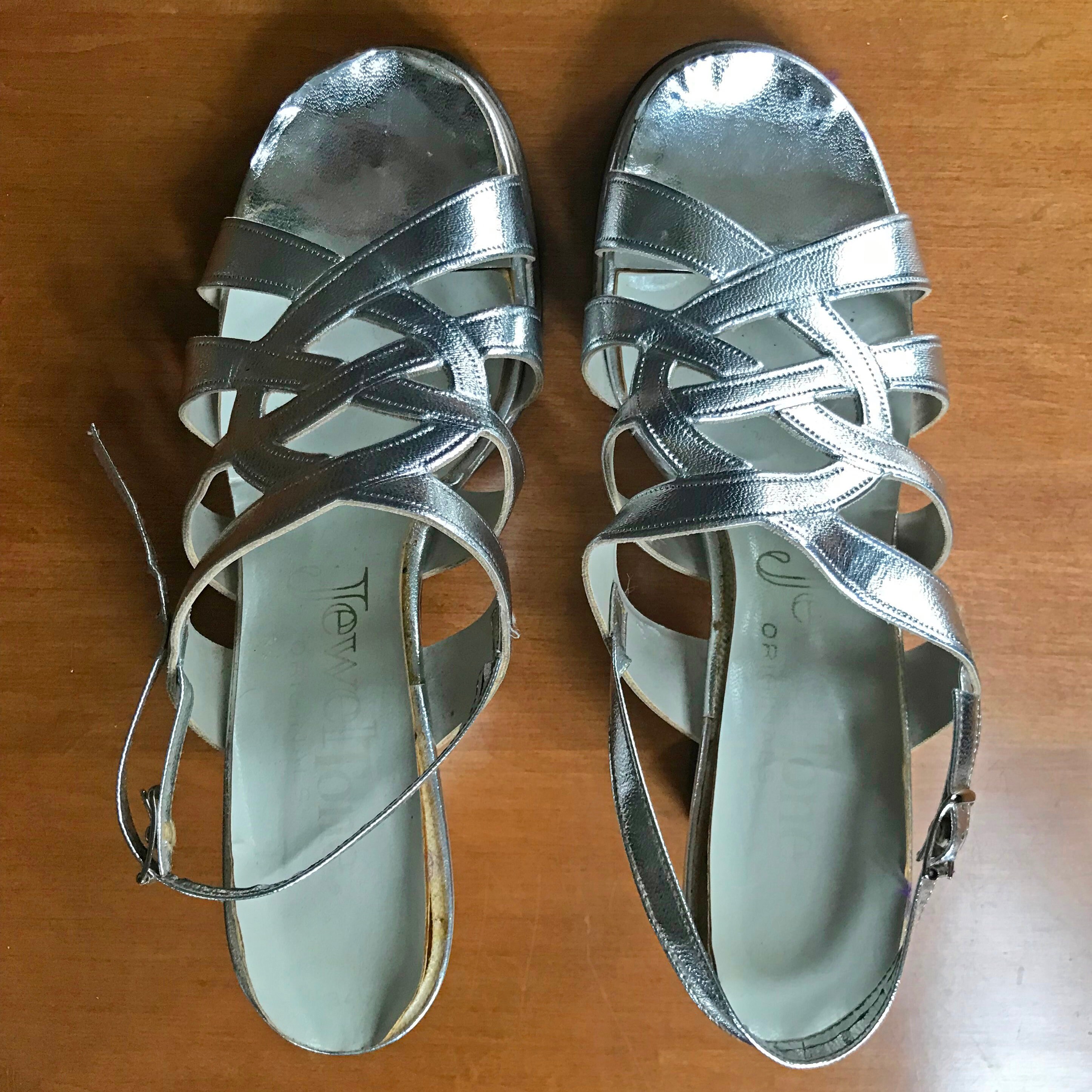 Vintage Heeled Metallic Silver Sandals 6.5 - Etsy