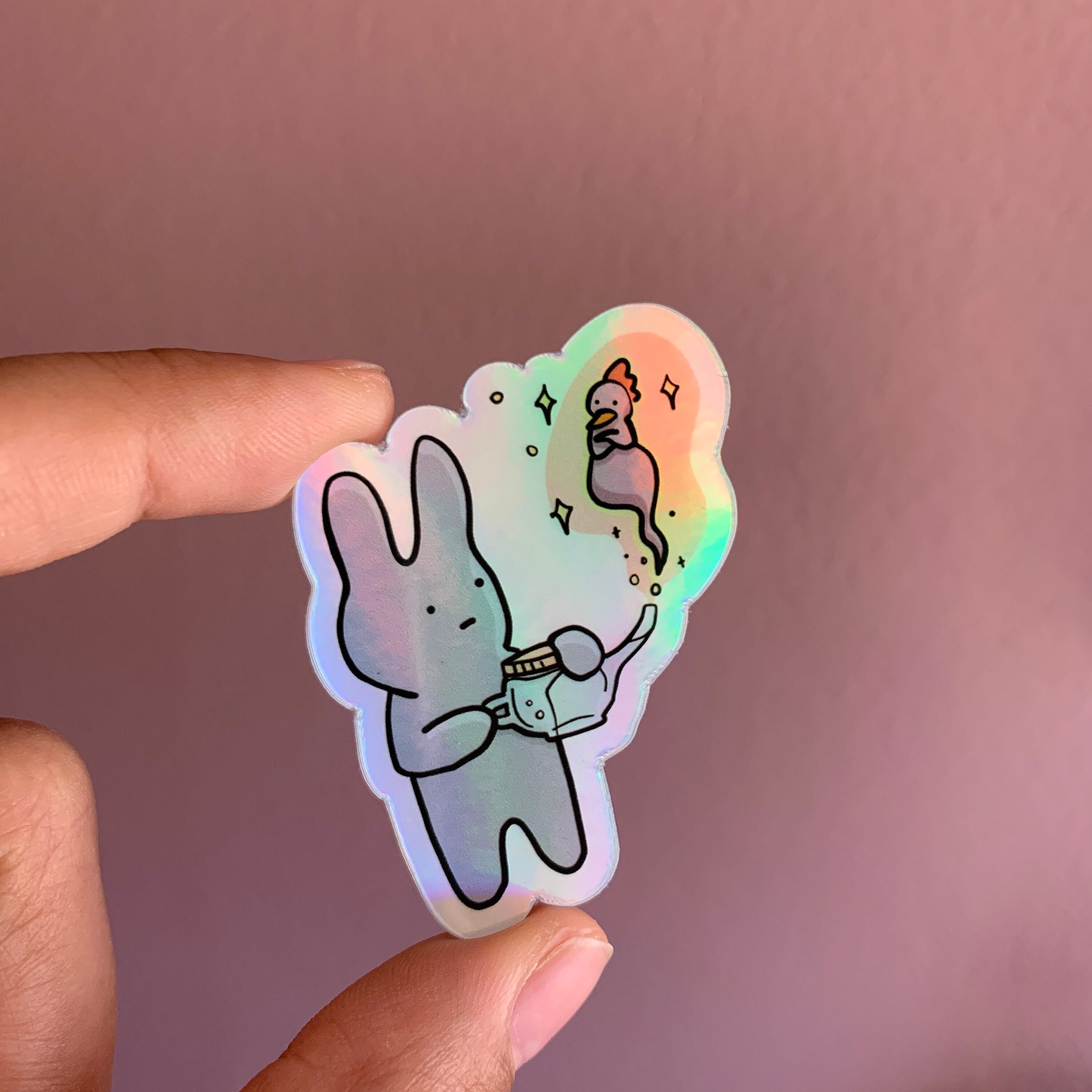 Holographic Bunny & Chicken Genie Sticker - Etsy