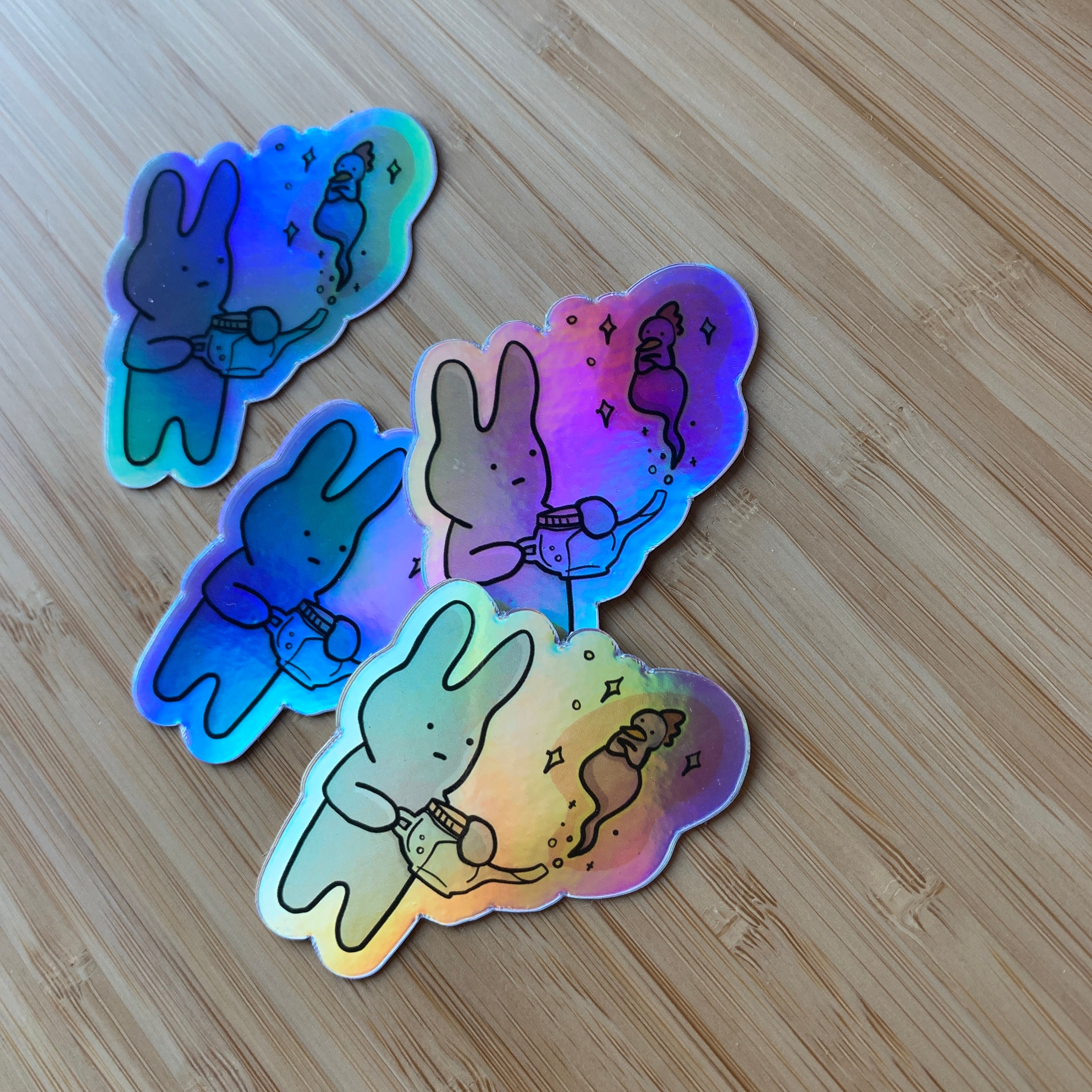 Holographic Bunny & Chicken Genie Sticker - Etsy