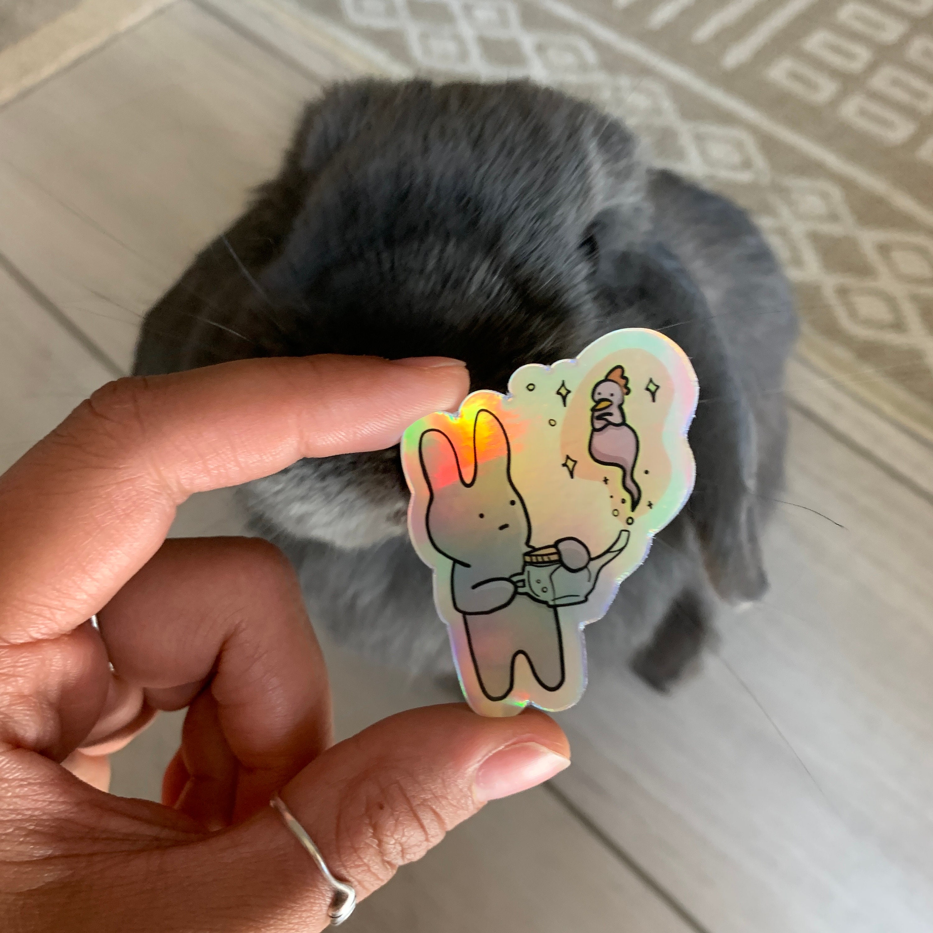 Holographic Bunny & Chicken Genie Sticker - Etsy