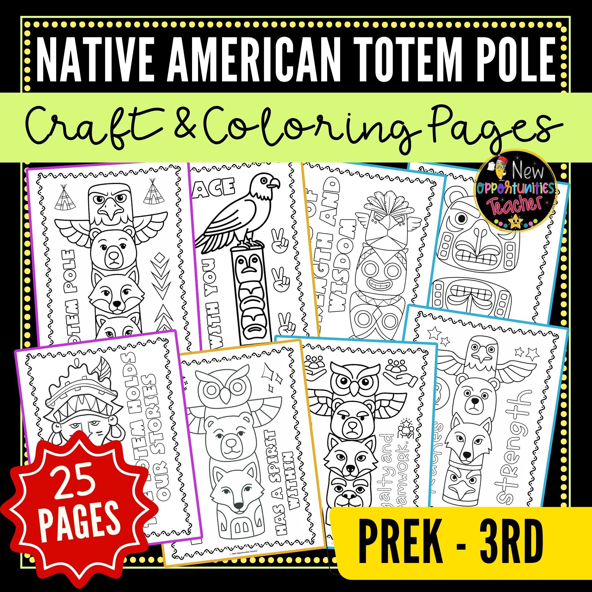 Totem Pole Coloring Pages, Native American Heritage Month (PDF) - Etsy