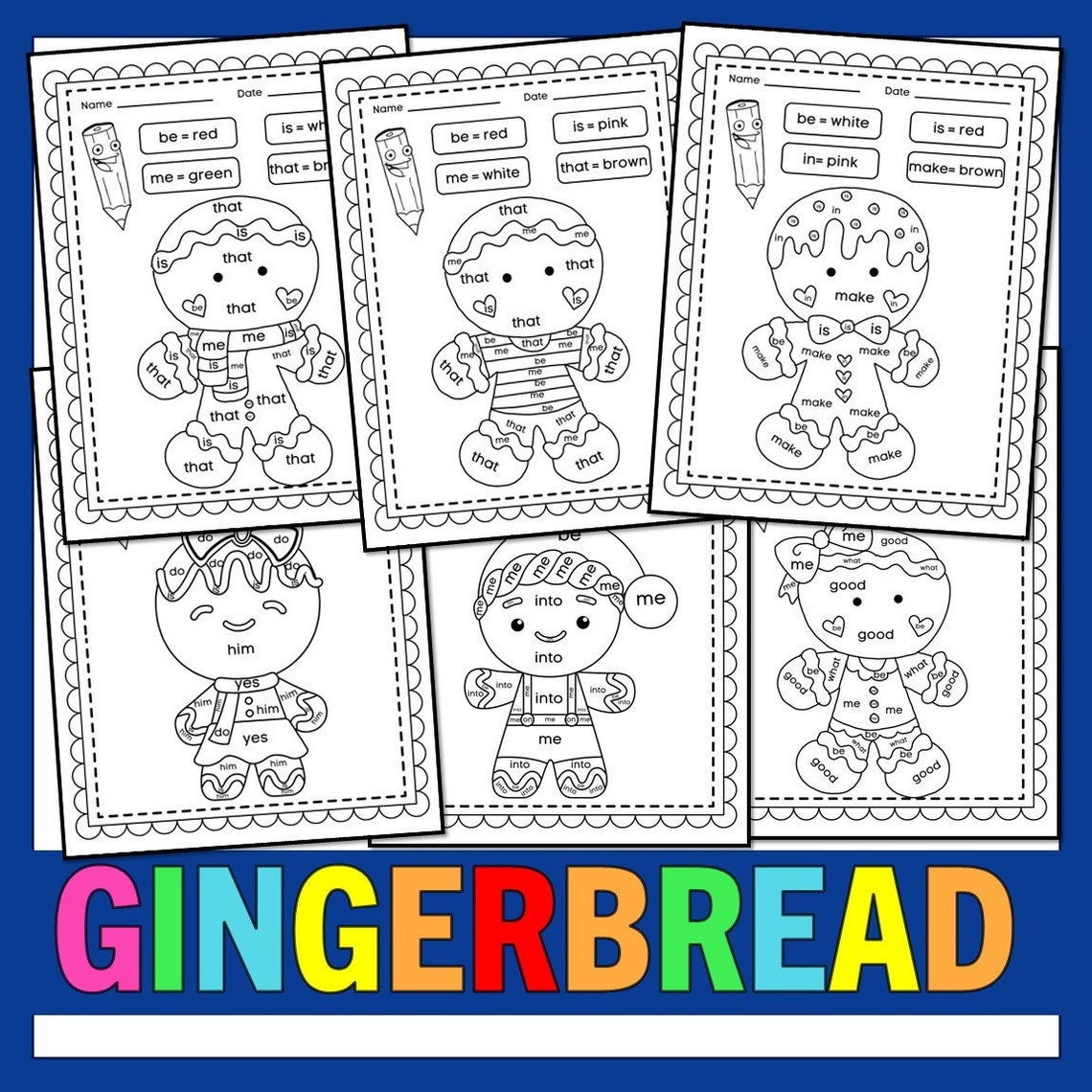 Gingerbread Man Color by Sight Word Worksheets Gingerbread Man ...