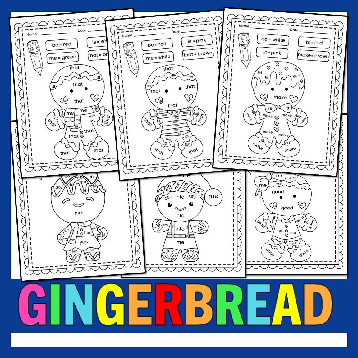 Gingerbread Man Color by Sight Word Worksheets | Gingerbread Man ...
