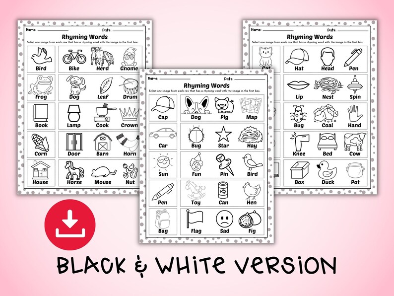 Rhyming Words Worksheets for Kindergartners National Poetry Month ...