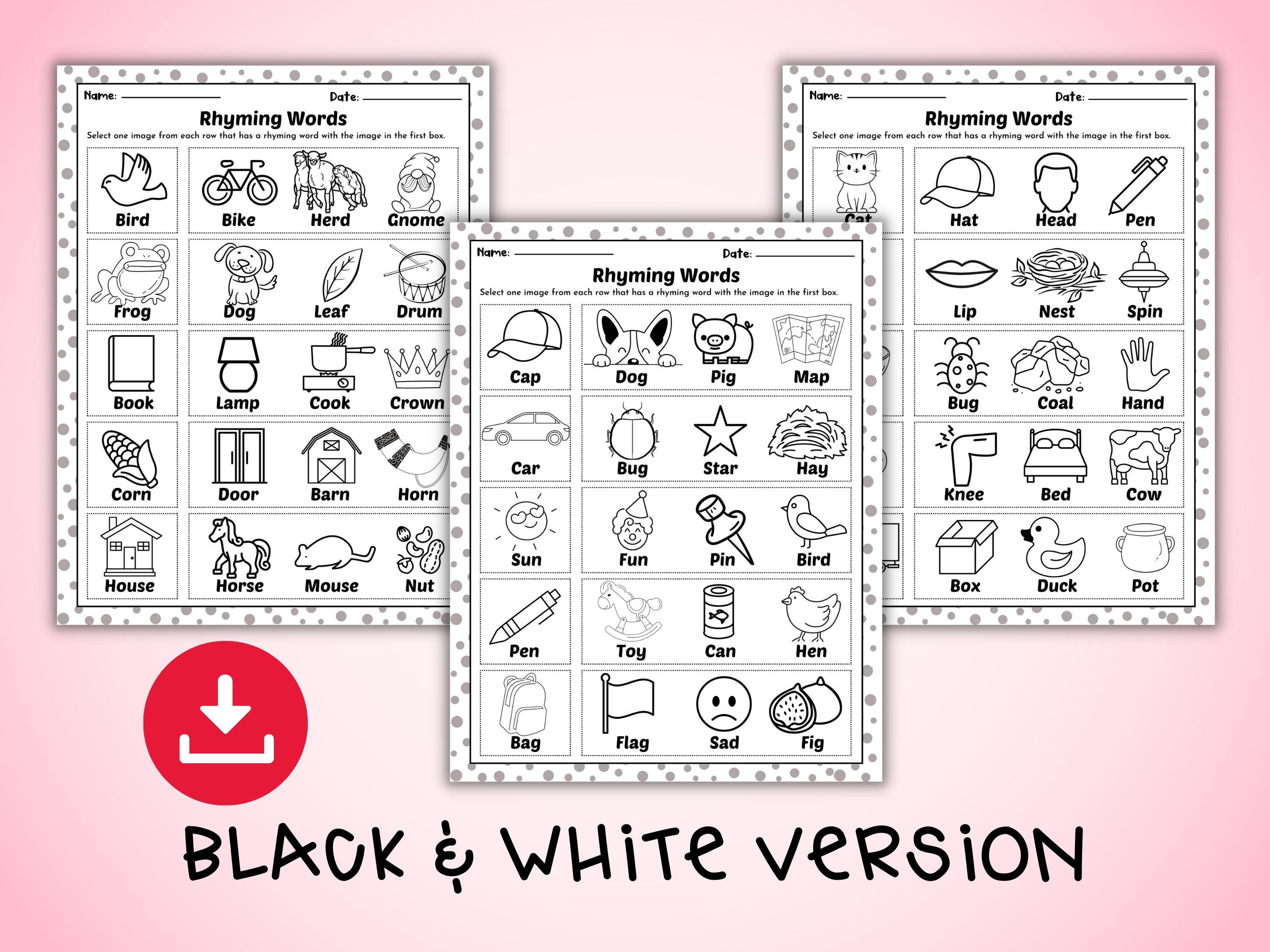 Rhyming Words Worksheets for Kindergartners National Poetry Month ...