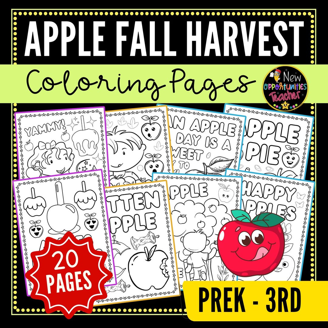 Fall Apple Coloring Pages | September Autumn Worksheets (digital ...