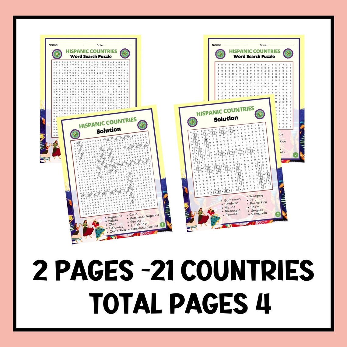 National Hispanic Heritage Month Word Search Puzzles Hispanic Countries ...