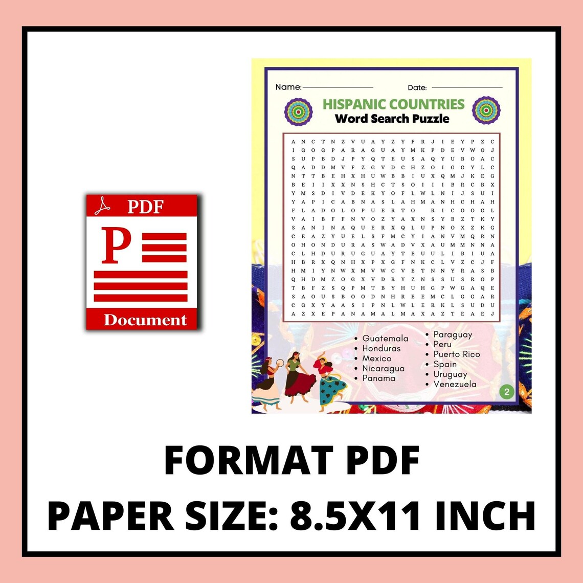 National Hispanic Heritage Month Word Search Puzzles Hispanic Countries ...