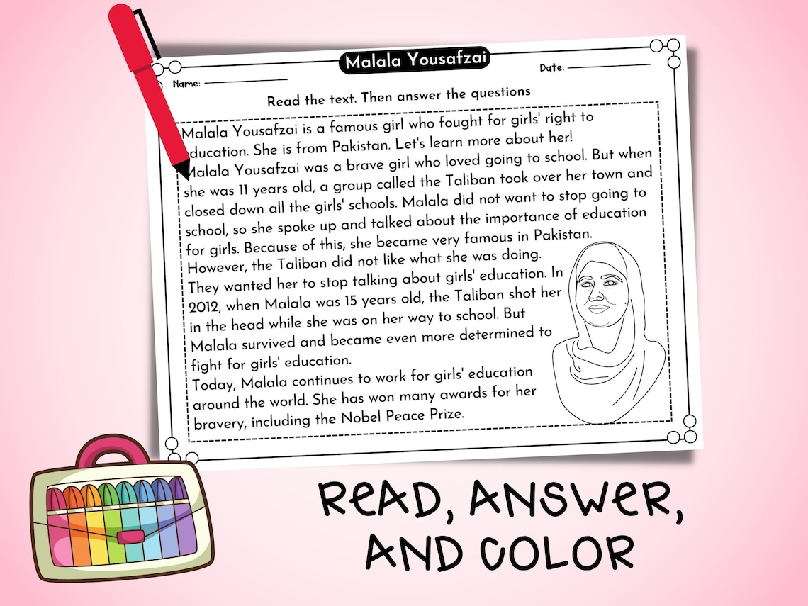 Malala Yousafzai Reading Comprehension Passage Women History Month ...